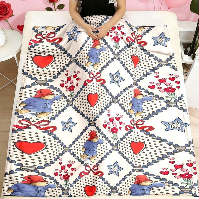 Valentine's Paddington Bear Heart Blanket, Plush Flannel Fabric for W ...