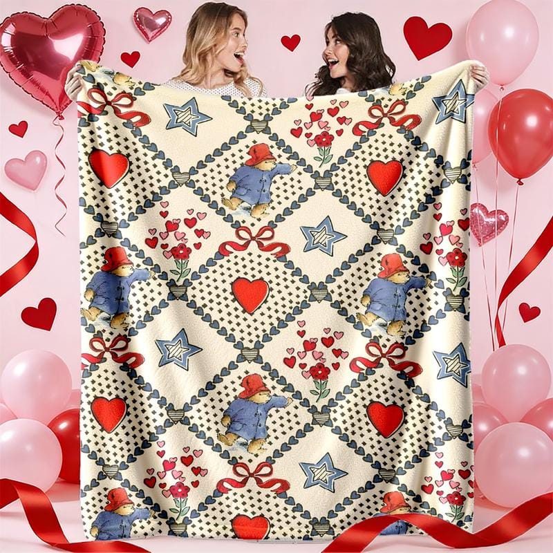 Valentine's Paddington Bear Heart Blanket, Plush Flannel Fabric for W ...