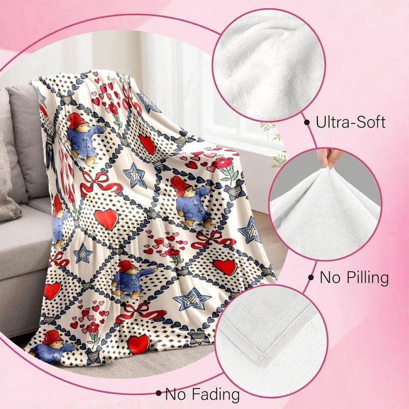 Valentine's Paddington Bear Heart Blanket, Plush Flannel Fabric for W ...